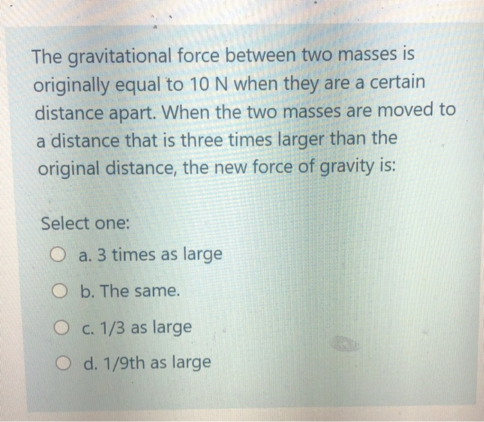 Solved The gravitational force between two masses is | Chegg.com