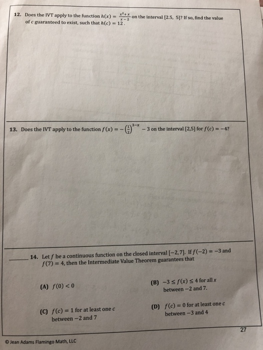 Solved 6. Apply the Intermediate Value Theorem, if possible, | Chegg.com