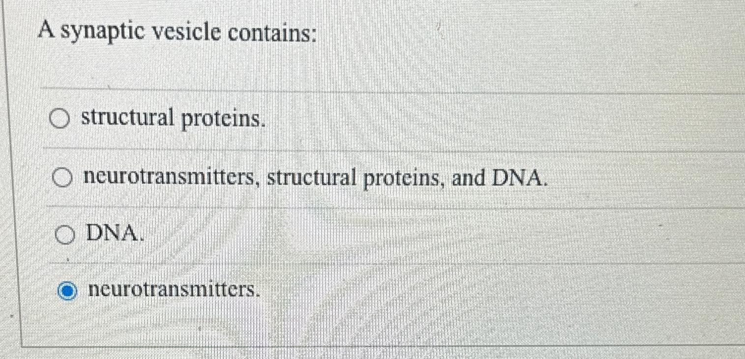 Solved A synaptic vesicle contains:structural | Chegg.com