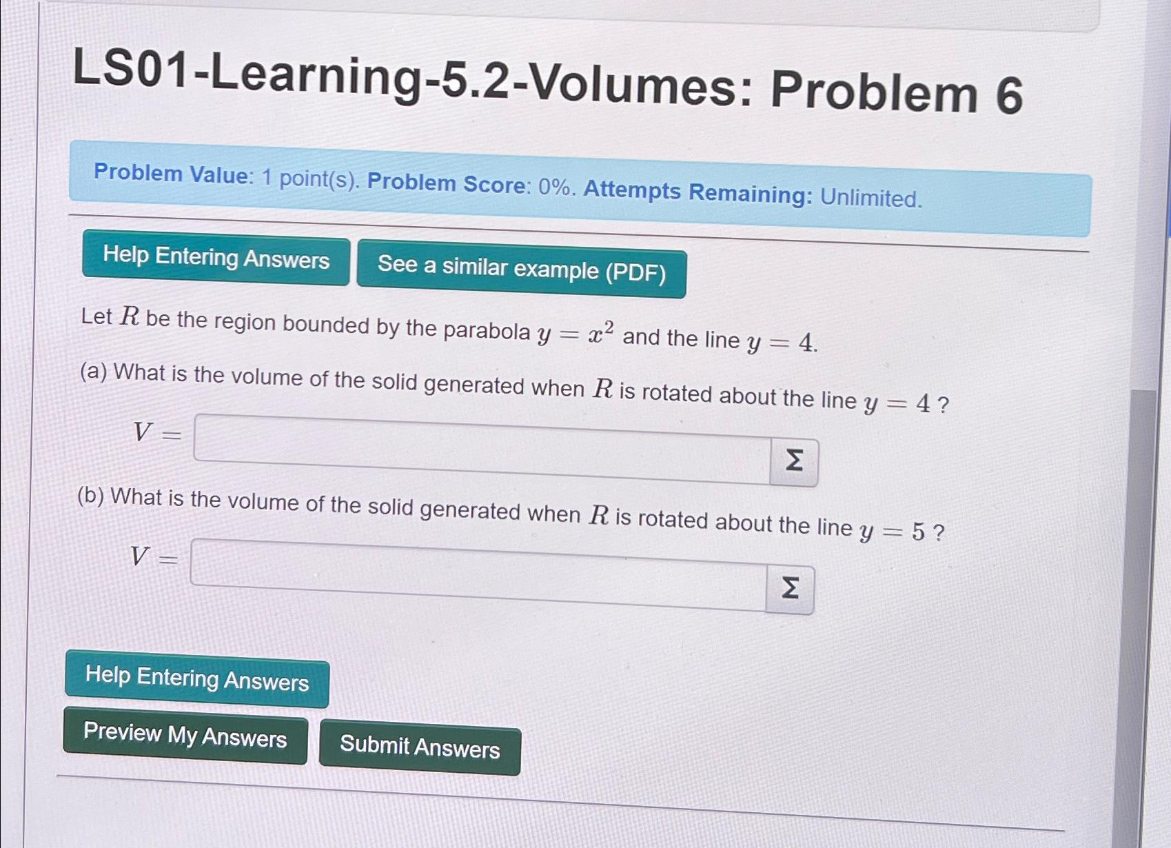 Solved LS01-Learning-5.2-Volumes: Problem 6Problem Value: 1 | Chegg.com