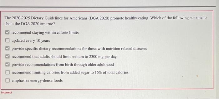 Solved The 2020-2025 Dietary Guidelines for Americans (DGA | Chegg.com