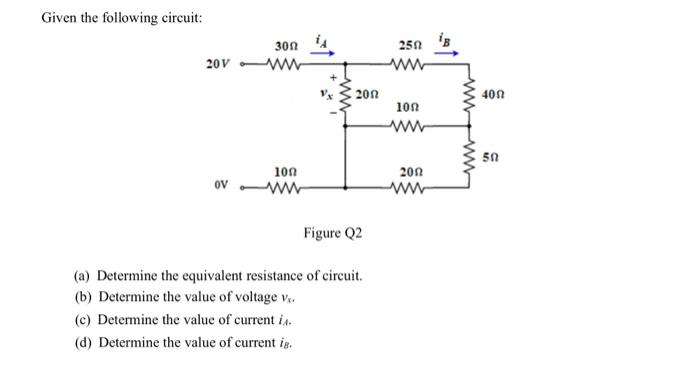 Solved Given the following circuit: Figure Q2 (a) Determine | Chegg.com