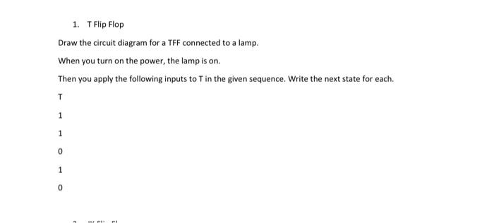 Solved 1. T Flip Flop Draw the circuit diagram for a TFF | Chegg.com