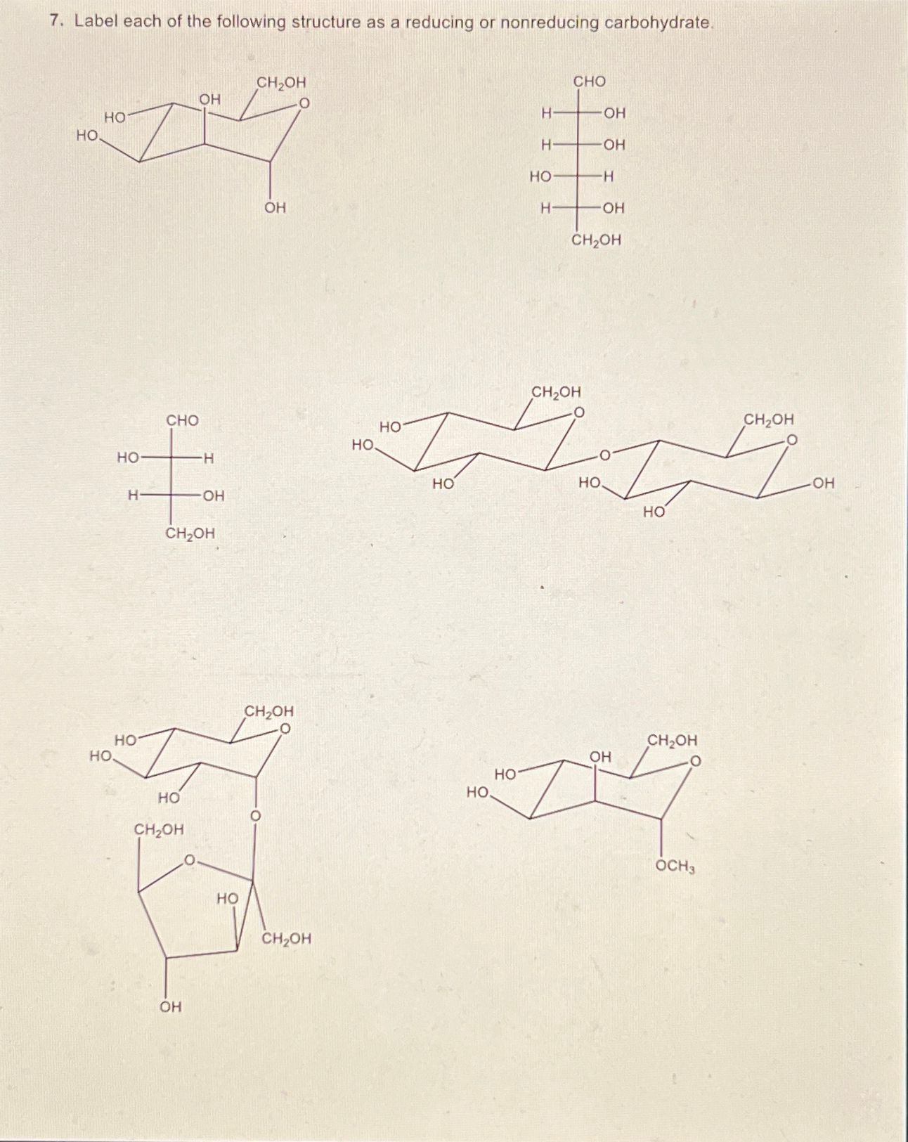 Solved Label each of the following structure as a reducing | Chegg.com