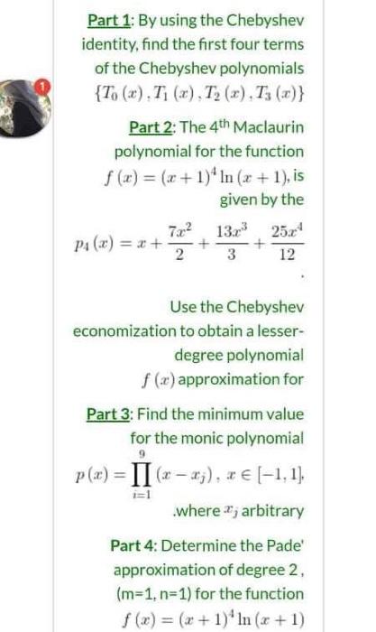Solved Part 1: By using the Chebyshev identity, find the | Chegg.com