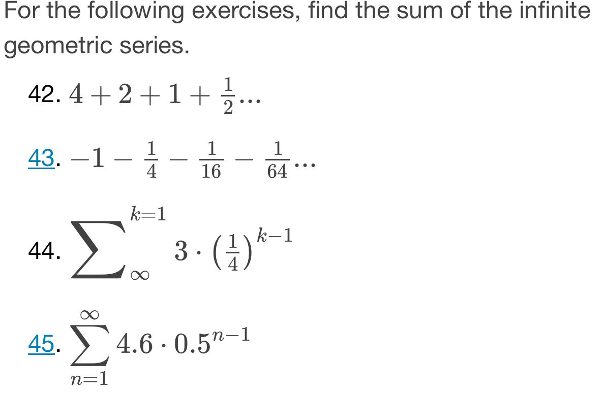 Solved For the following exercises, find the sum of the | Chegg.com