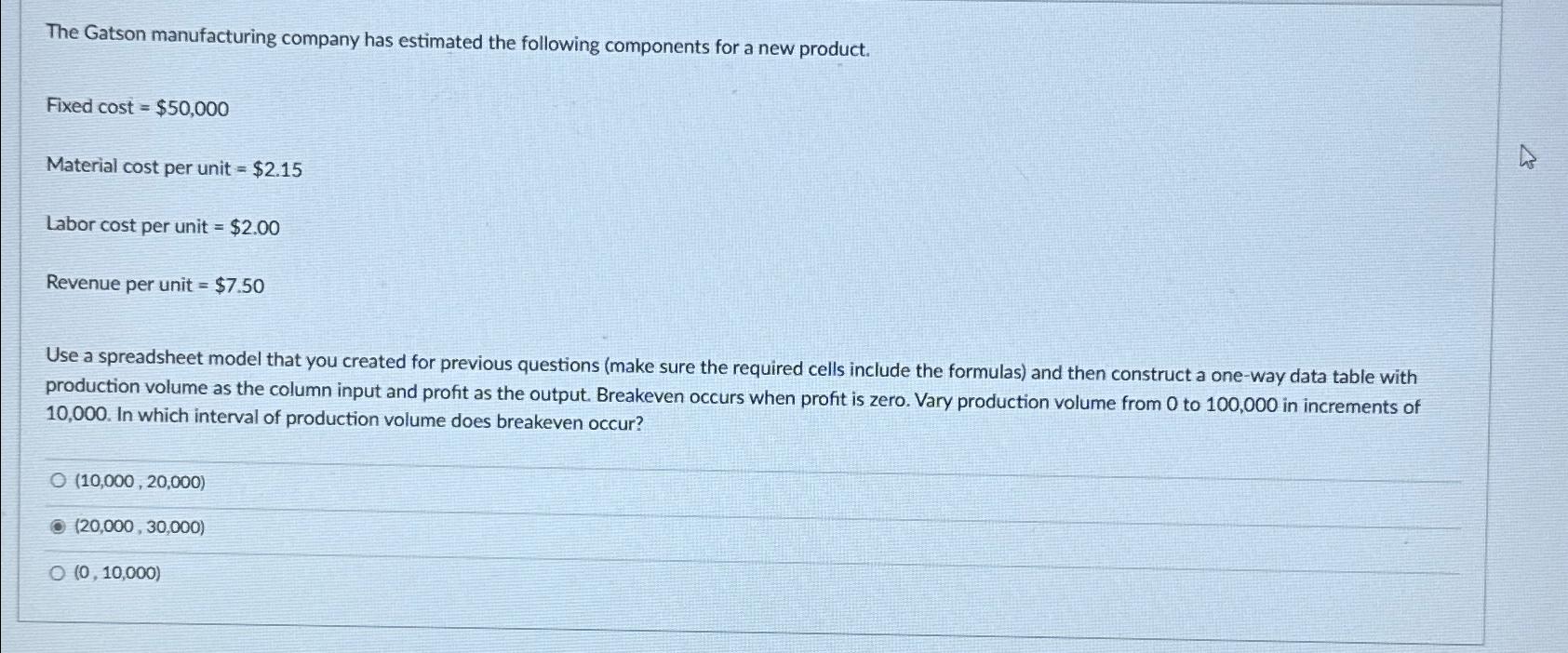 Solved The Gatson manufacturing company has estimated the | Chegg.com