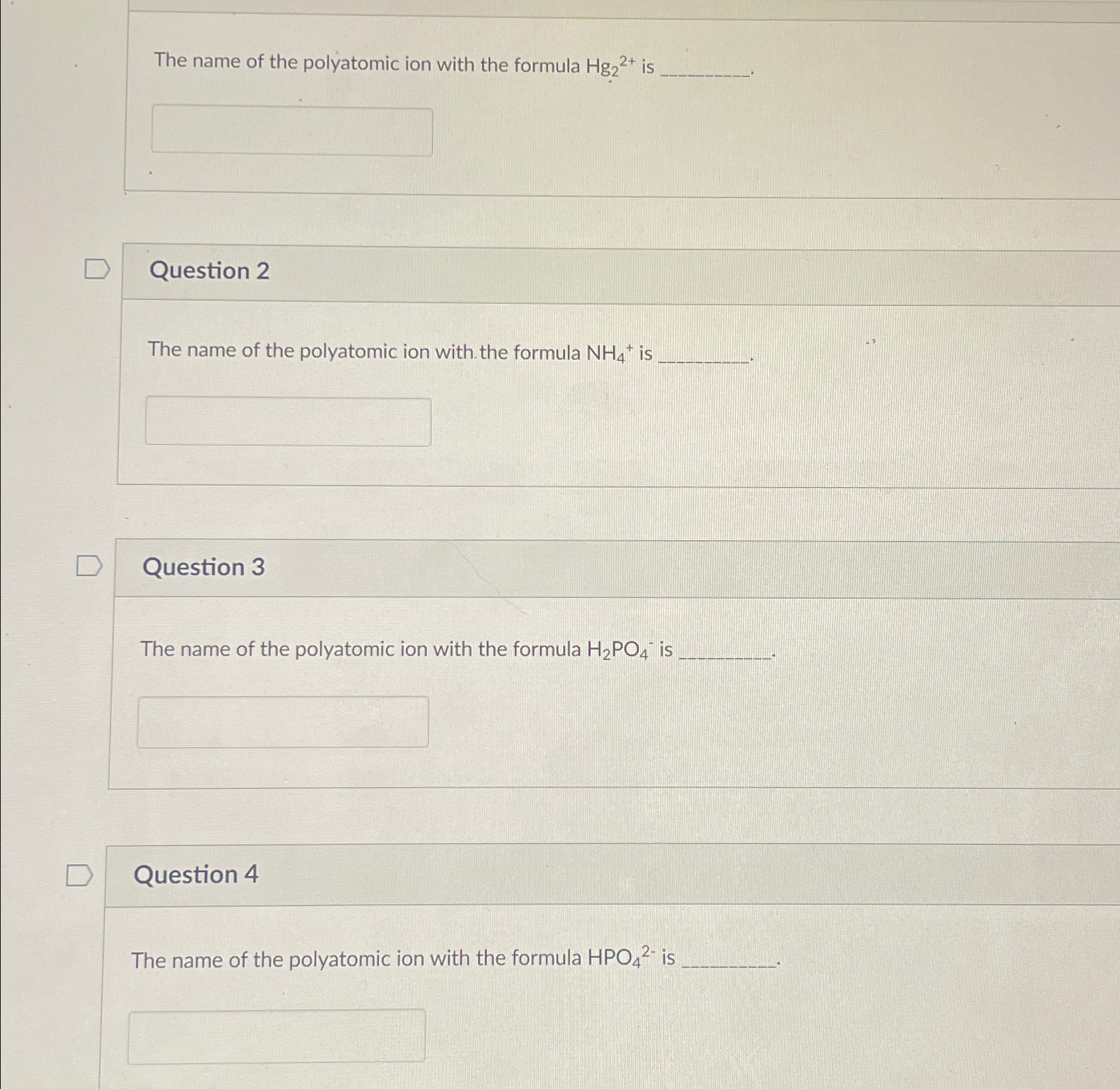 Solved Part 1The name of the polyatomic ion with the formula | Chegg.com