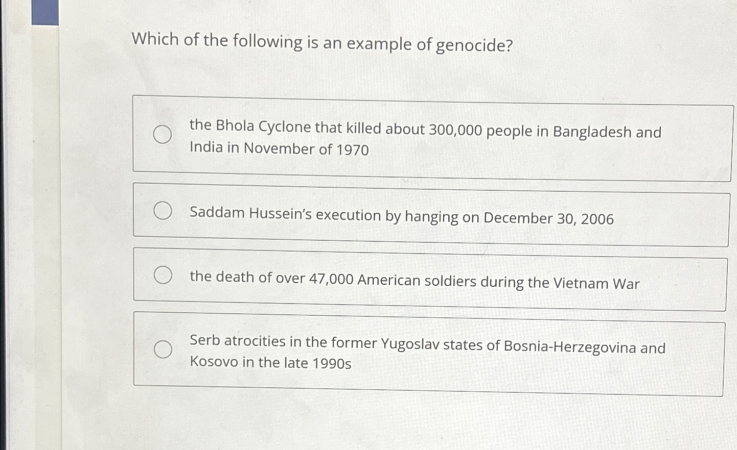 Solved Which of the following is an example of genocide?the | Chegg.com