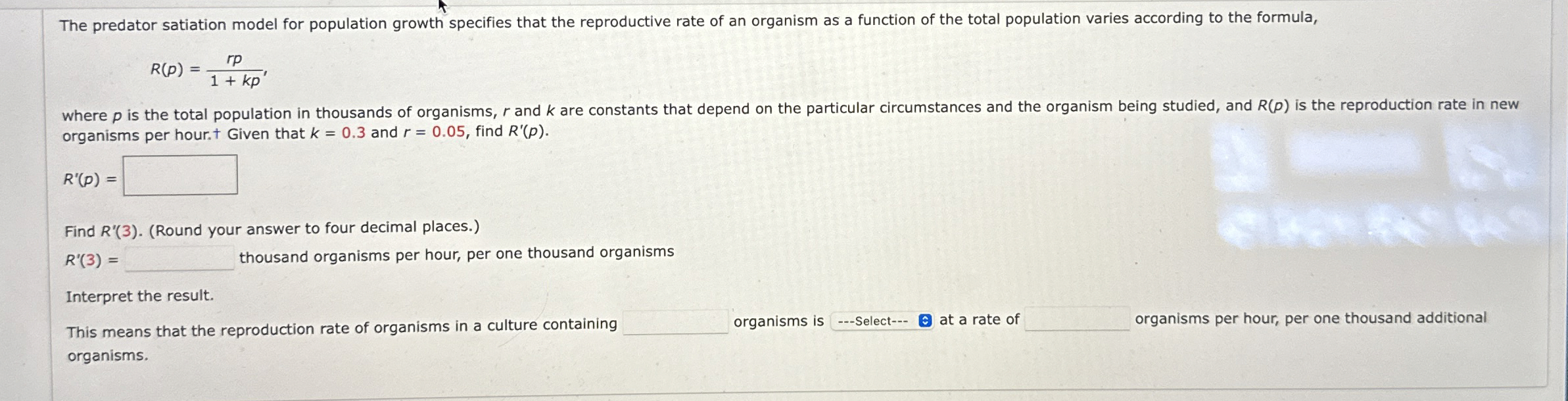 Solved The predator satiation model for population growth | Chegg.com