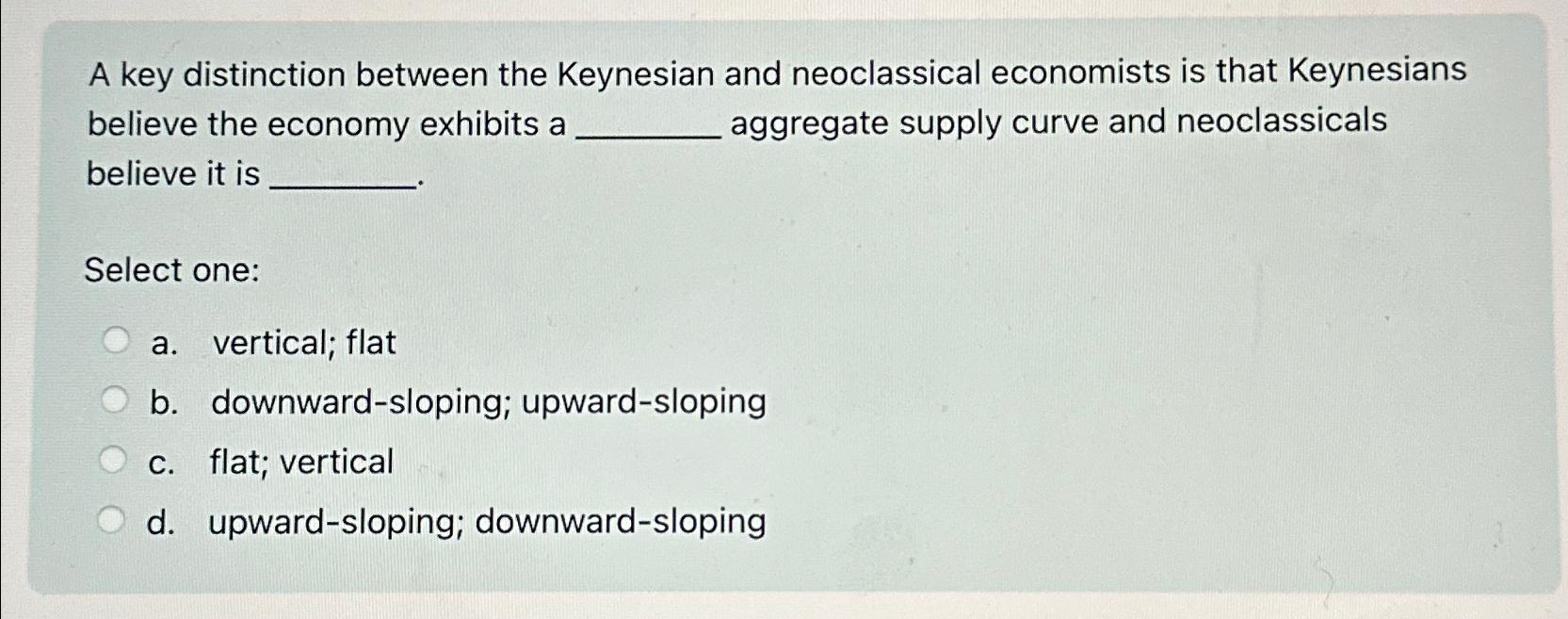 Solved A key distinction between the Keynesian and | Chegg.com