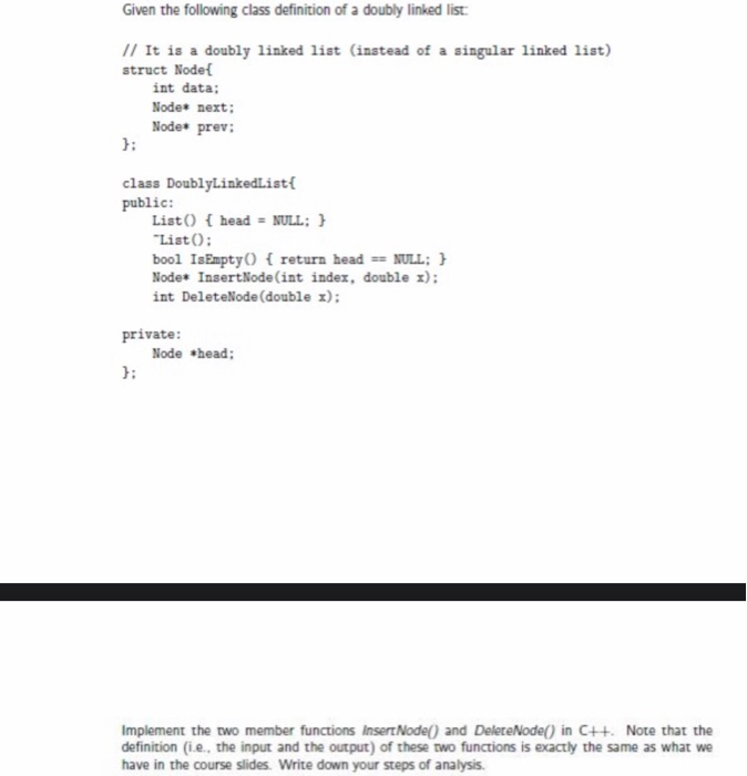Given the following class definition of a doubly | Chegg.com