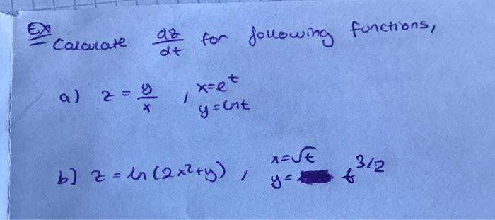 Solved Ex Calculate dtdz for following functions, a) | Chegg.com