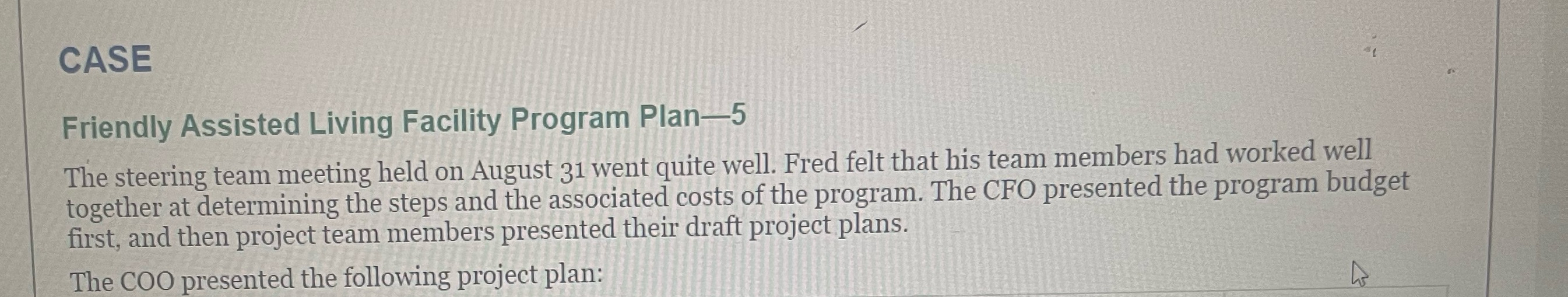 Solved CASEFriendly Assisted Living Facility Program | Chegg.com