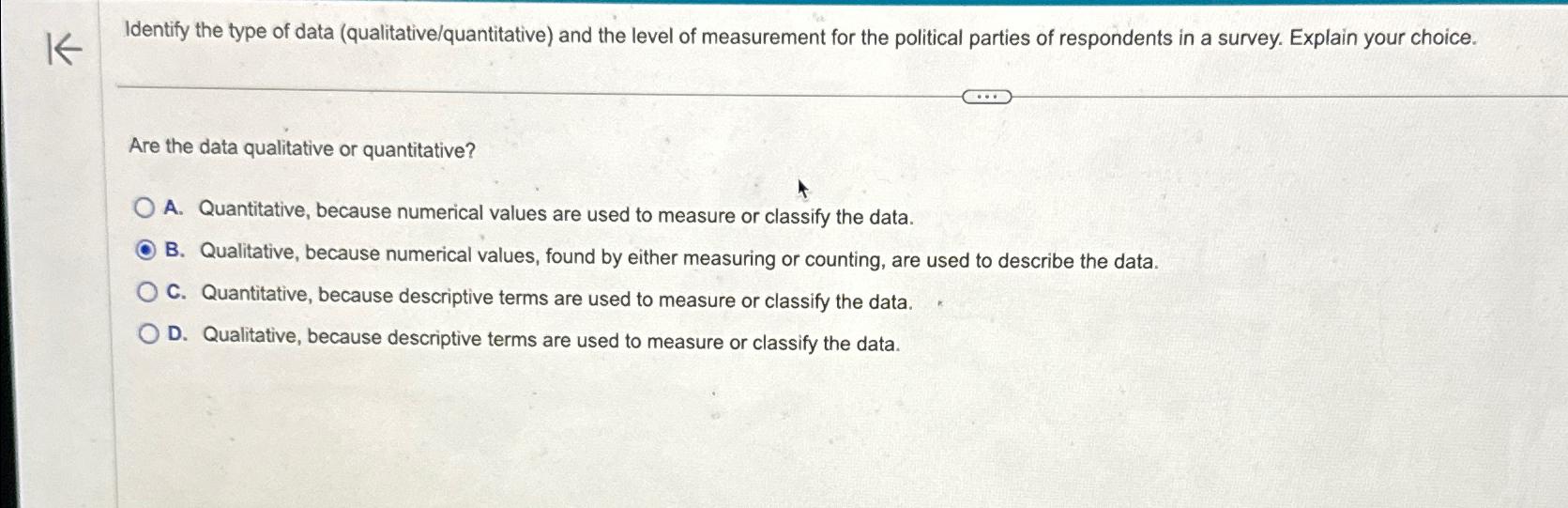Solved Identify the type of data (qualitative/quantitative) | Chegg.com
