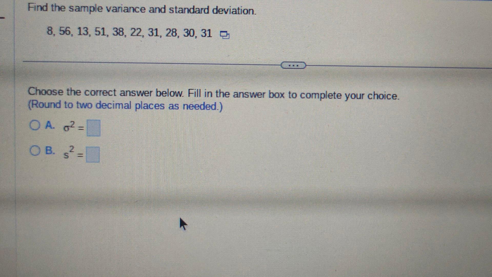Solved Find the sample variance and standard deviation. | Chegg.com