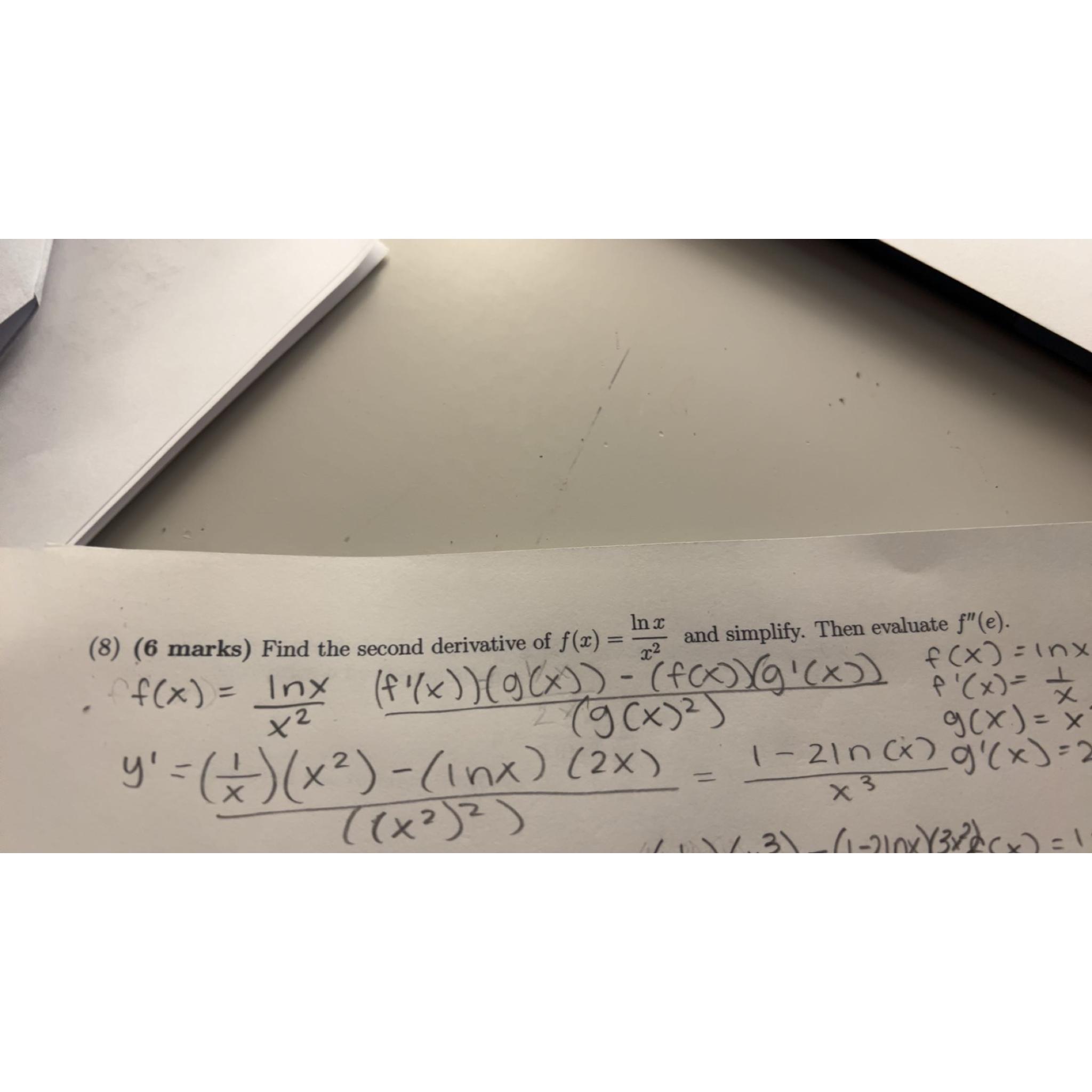 Solved (8) (6 ﻿marks) ﻿Find the second derivative of | Chegg.com