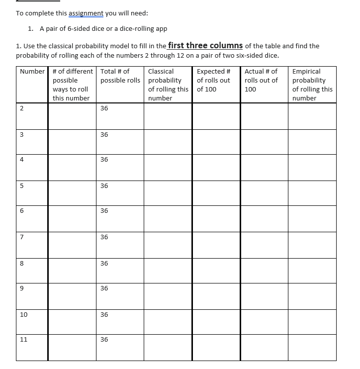 1. ﻿Use the classical probability model to fill in | Chegg.com