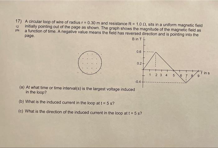 Solved 12 Pts 17 A Circular Loop Of Wire Of Radius R 0 30