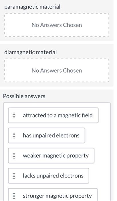 Solved paramagnetic material No Answers Chosen diamagnetic | Chegg.com