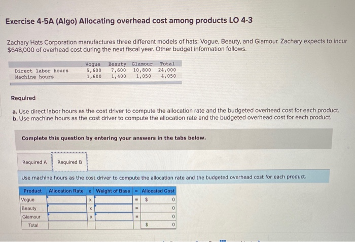 Solved Exercise 4-5A (Algo) Allocating overhead cost among | Chegg.com