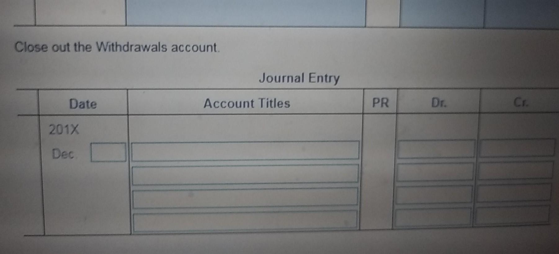 Solved Close out the Withdrawals account. Journal Entry Date | Chegg.com