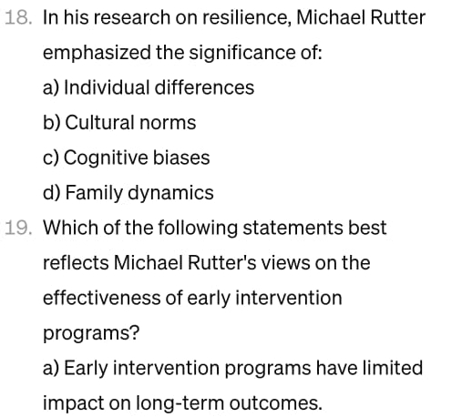 Solved In his research on resilience, Michael Rutter | Chegg.com