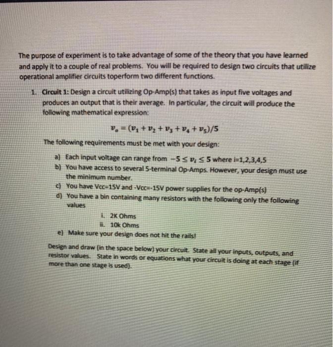 Solved The purpose of experiment is to take advantage of | Chegg.com