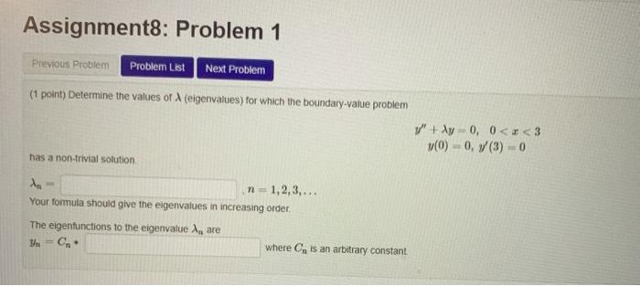 Solved Assignment8 Problem 1 Previous Problem Problem List 
