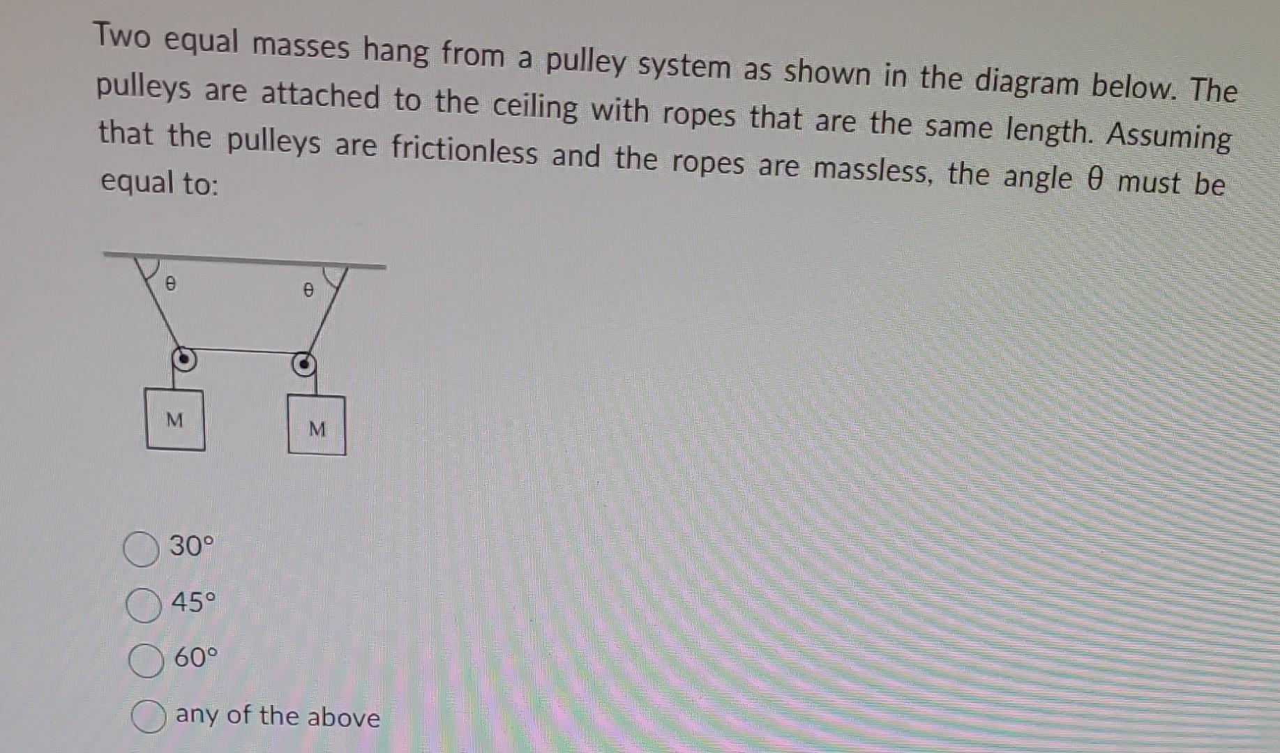Solved Two equal masses hang from a pulley system as shown | Chegg.com