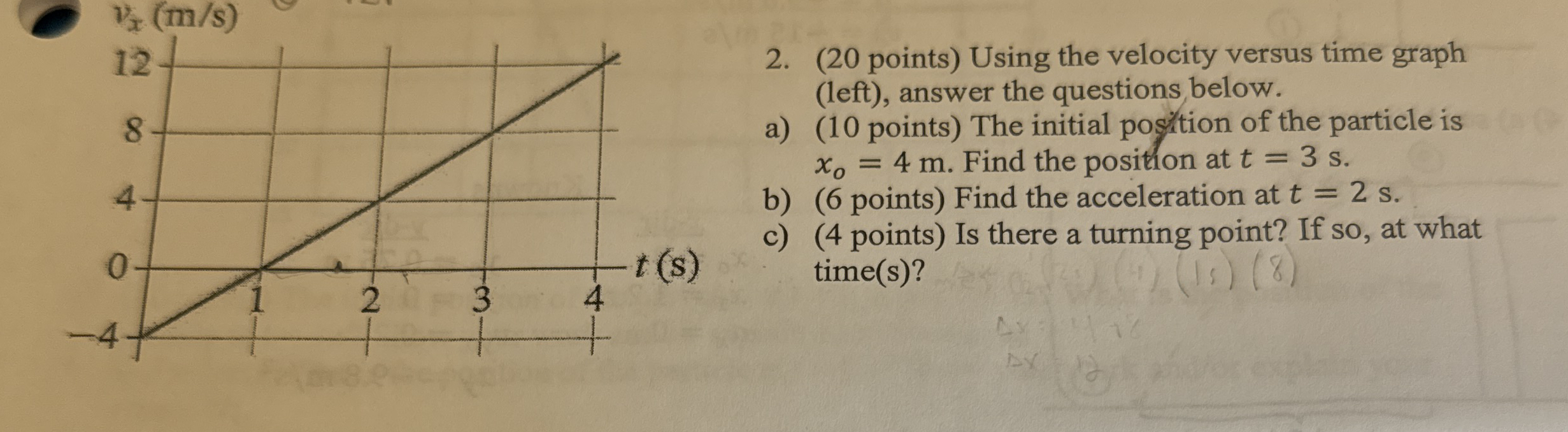 Solved (20 ﻿points) ﻿Using the velocity versus time | Chegg.com