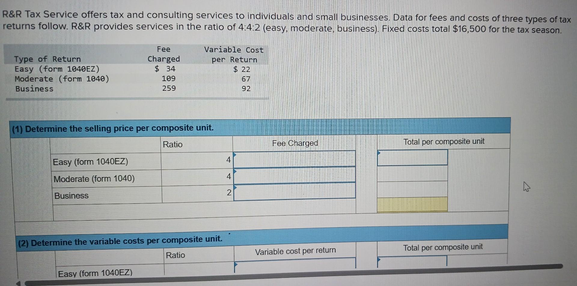 Solved २\&R Tax Service offers tax and consulting services | Chegg.com