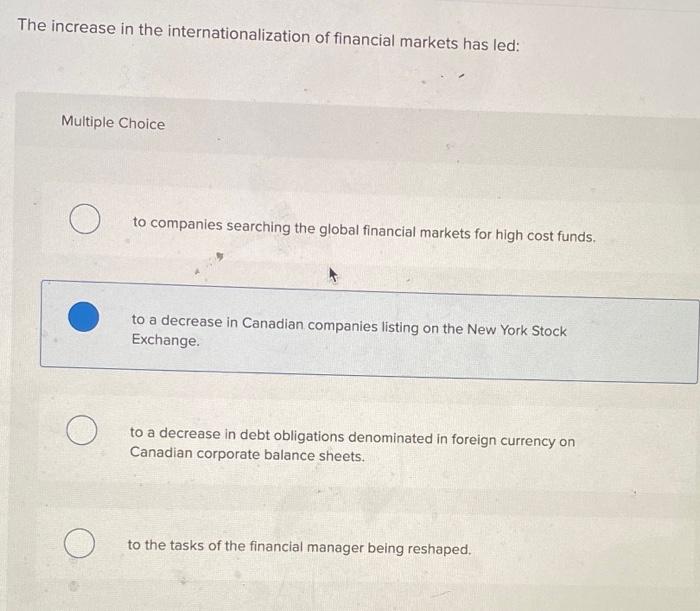 Solved The increase in the internationalization of financial | Chegg.com