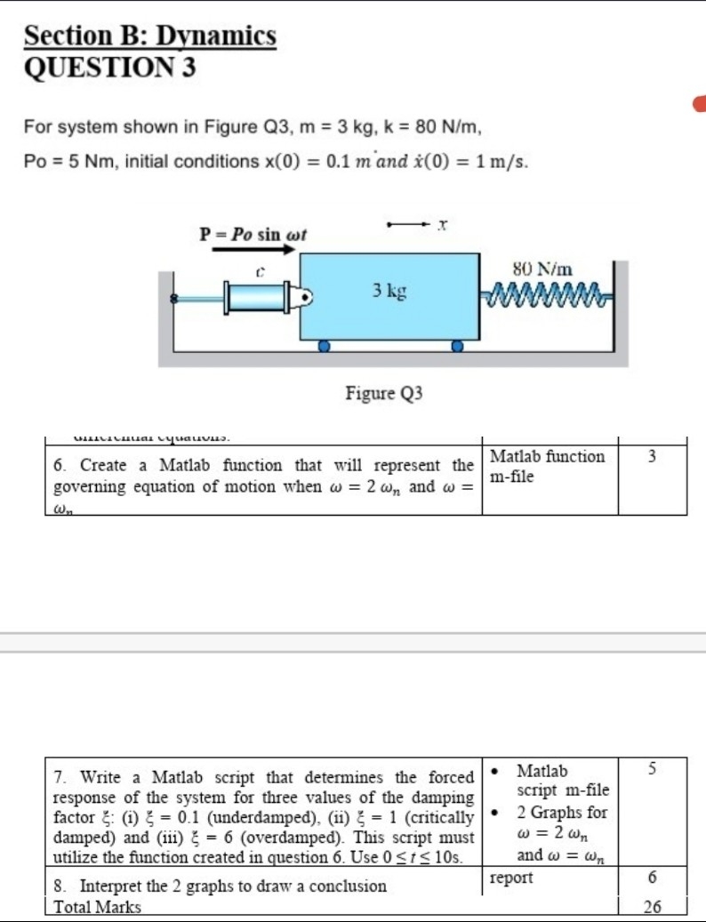 Solved Section B: Dynamics QUESTION 3For system shown in | Chegg.com