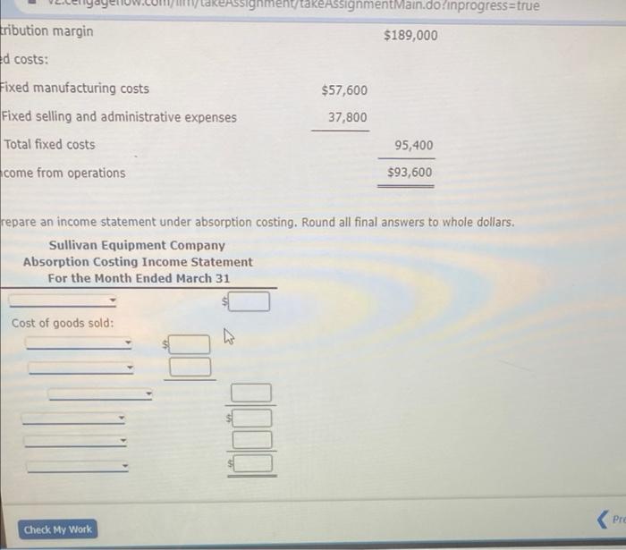 Solved Absorption Costing income Statement On March 31, the | Chegg.com