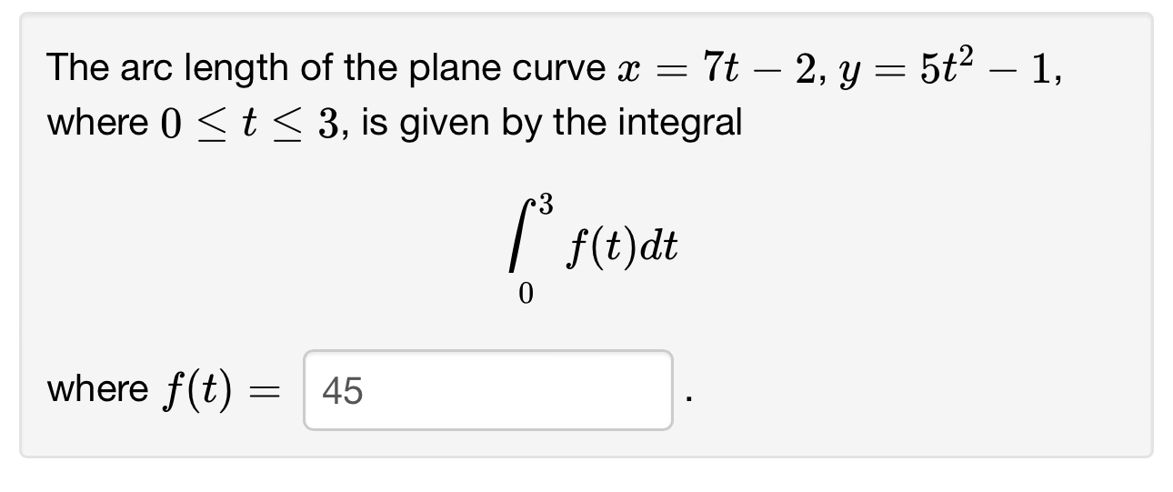 Solved The arc length of the plane curve x=7t-2,y=5t2-1, | Chegg.com