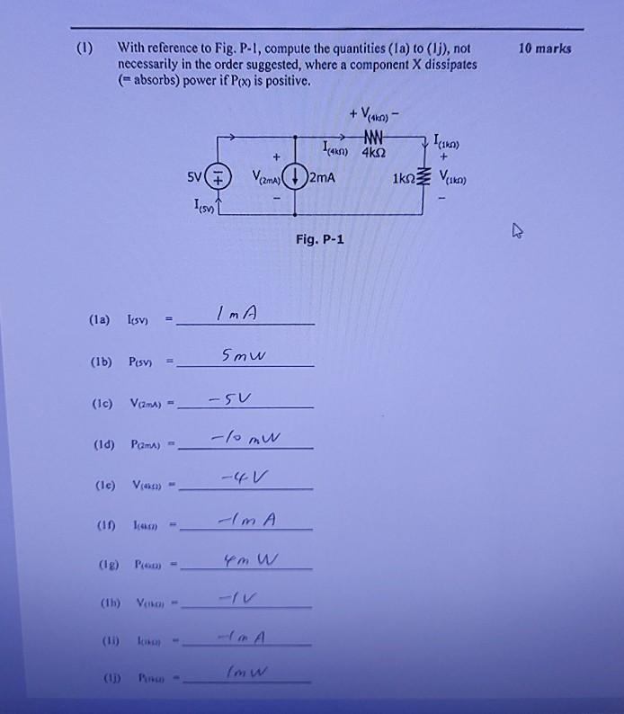 Solved 10 marks (1) With reference to Fig. P-1, compute the | Chegg.com