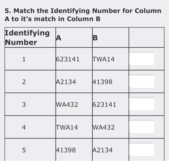 Solved 5. Match the Identifying Number for Column A to it's | Chegg.com