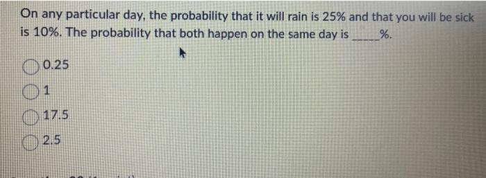 Solved On any particular day, the probability that it will | Chegg.com
