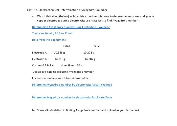 Solved Expt. 12. Electrochemical Determination of Avogadro's | Chegg.com