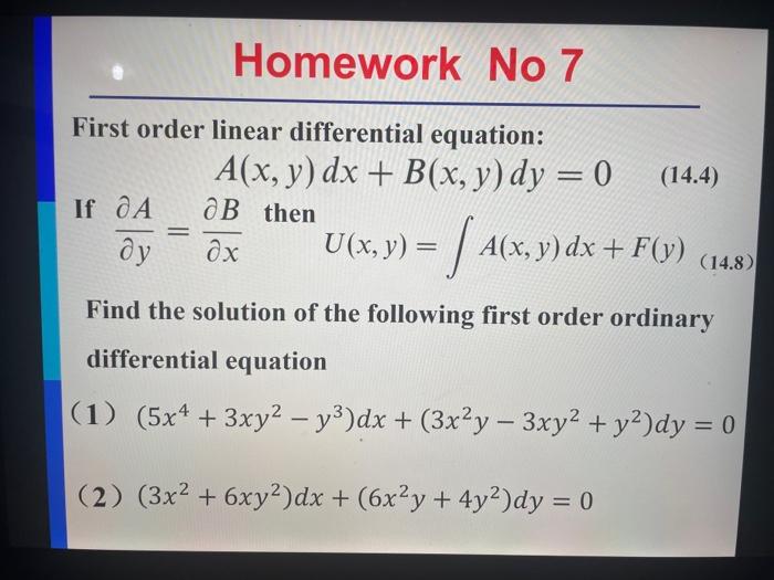 Solved First order linear differential equation: | Chegg.com