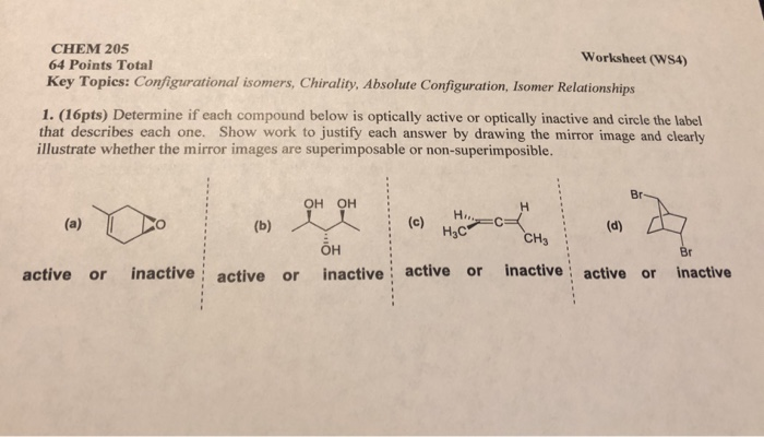 Solved CHEM 205 Worksheet (WS4) 64 Points Total Key Topics: | Chegg.com