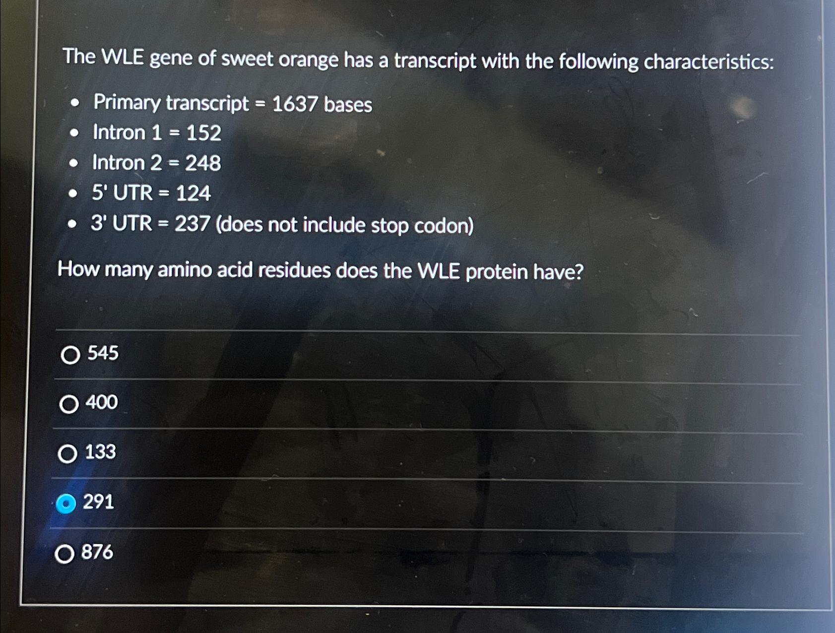 Solved The WLE gene of sweet orange has a transcript with | Chegg.com