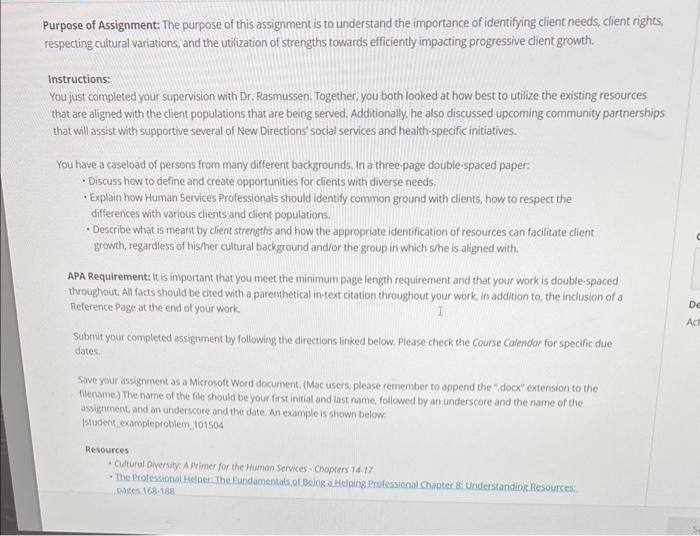 Purpose of Assignment: The purpose of this assignment | Chegg.com