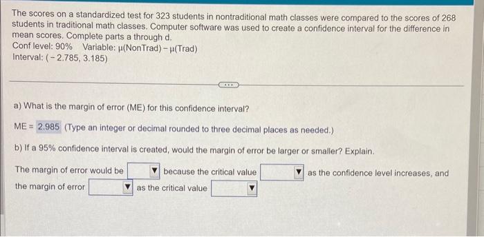 Solved The scores on a standardized test for 323 students in | Chegg.com
