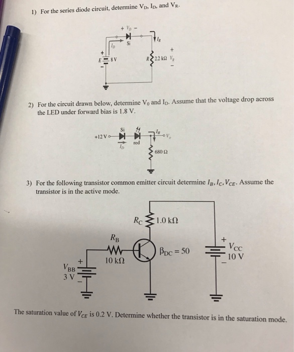 Solved 1) For the series diode circuit, determine VD, ID, | Chegg.com