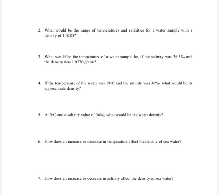 Solved Introduction The density, salinity and temperature of | Chegg.com
