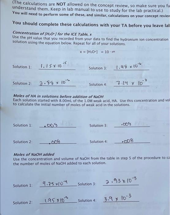 The calculations are NOT allowed on the concept | Chegg.com