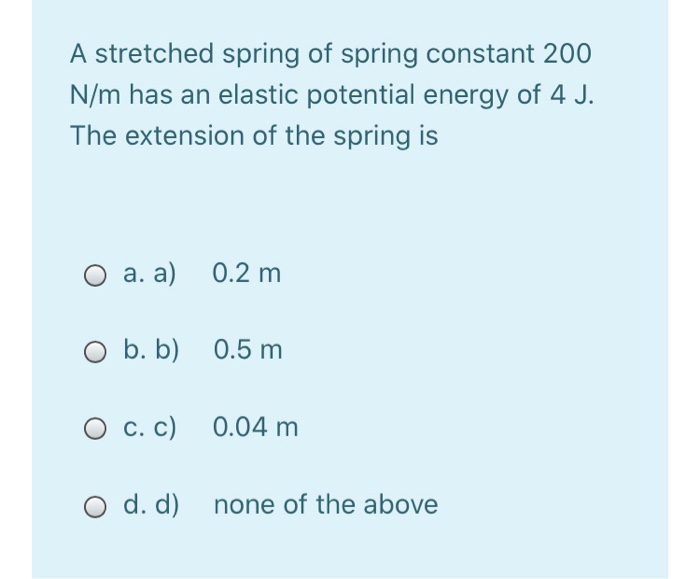 Solved A stretched spring of spring constant 200 N/m has an | Chegg.com