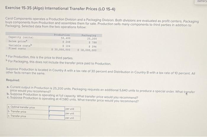Solved Carol Components operates a Production Division and a | Chegg.com
